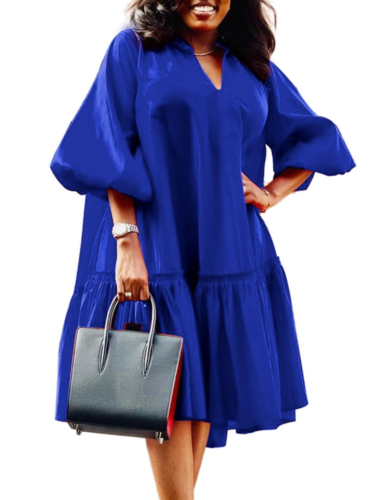 Vonda Womens Half Puff Sleeve Ruffle Hem Elegant Mini Party Dress