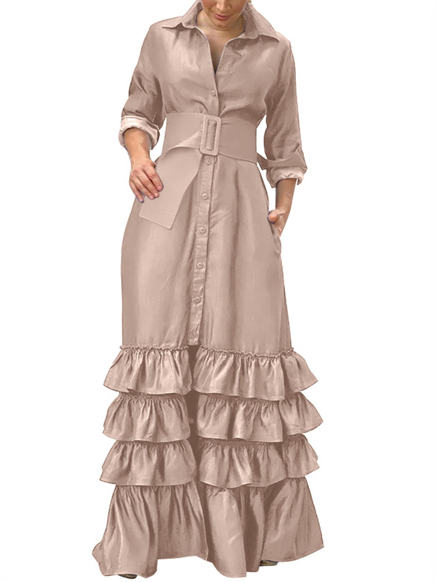 VONDA Women's Long Sleeve Lapel Buttons Maxi Dress Holiday Party ...