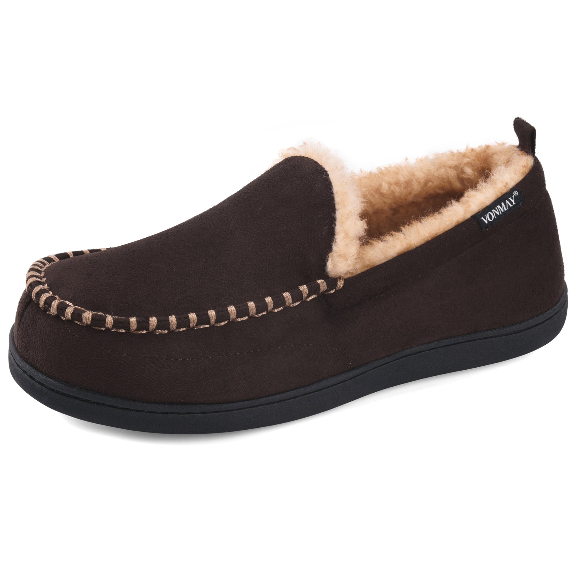 Vonmay Men's Moccasin Slippers, Fuzzy Faux Fur Lining, Memory Foam ...