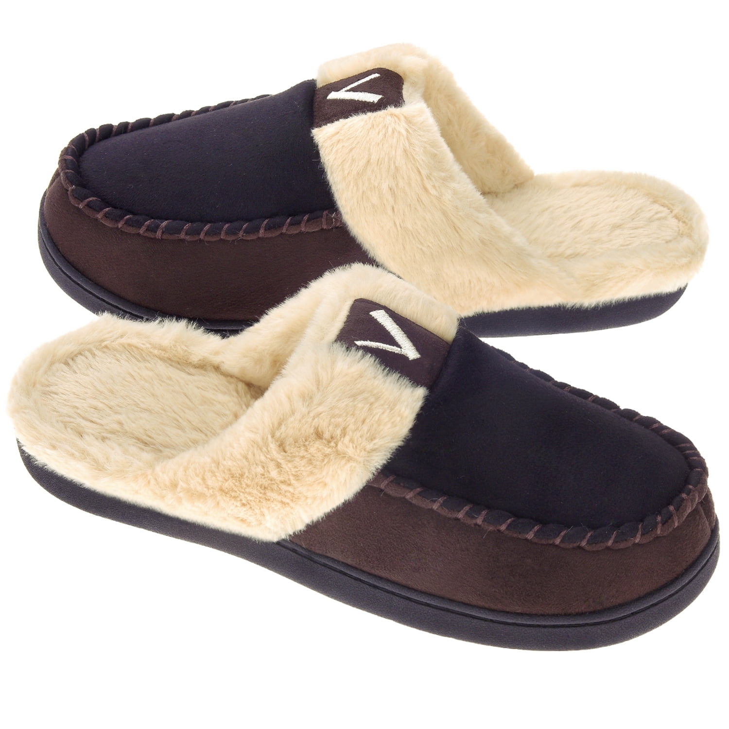 Vonmay Men's Scuff Slippers, Memory Foam, Plush Lined, Durable Rubber ...