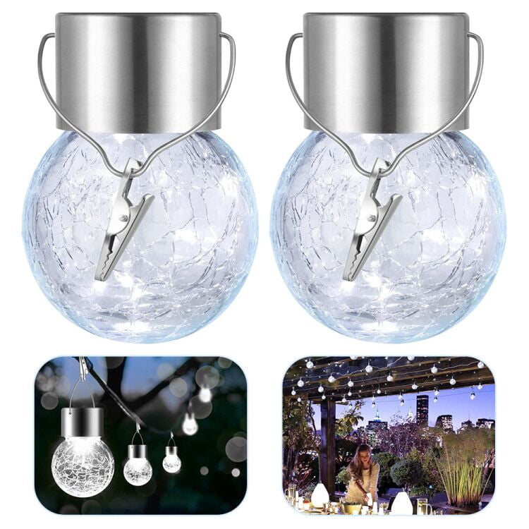 VONTER 2 Pack Hanging Solar Lights Outdoor, Solar Powered Cracked Glass ...