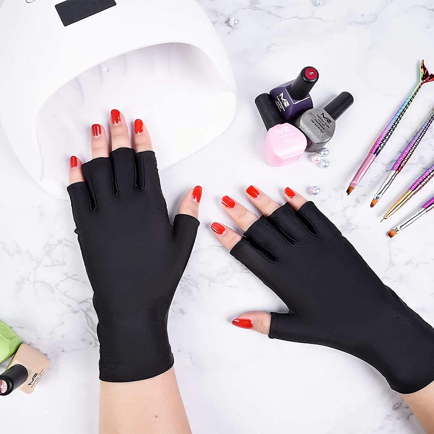 VONTER 2 Pairs UV Glove for Gel Nail Lamp Professional UPF50 UV Protection Gloves for Manicures Nail Art Skin Care Fingerless Anti UV Sun Glove