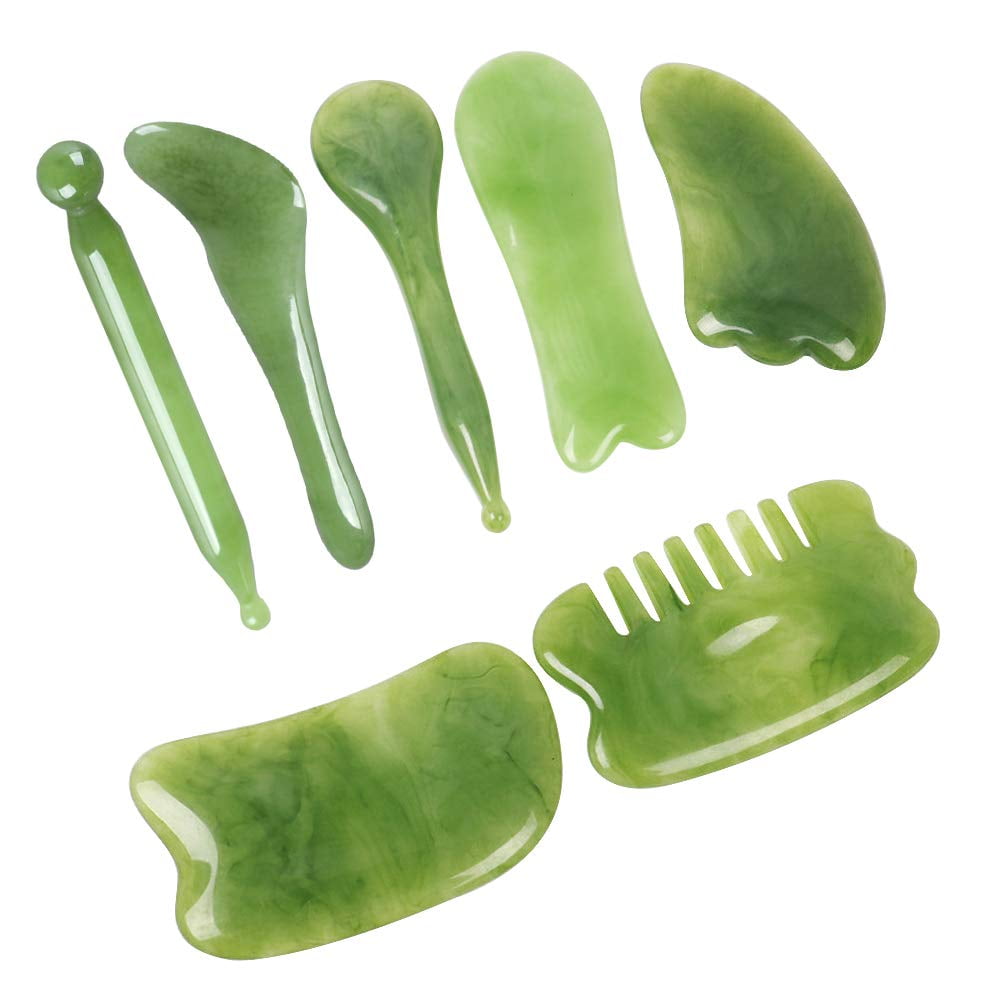 VONTER 7PCS Gua Sha sets, Jade Roller Facial Ridged Roller Kits，Skin ...