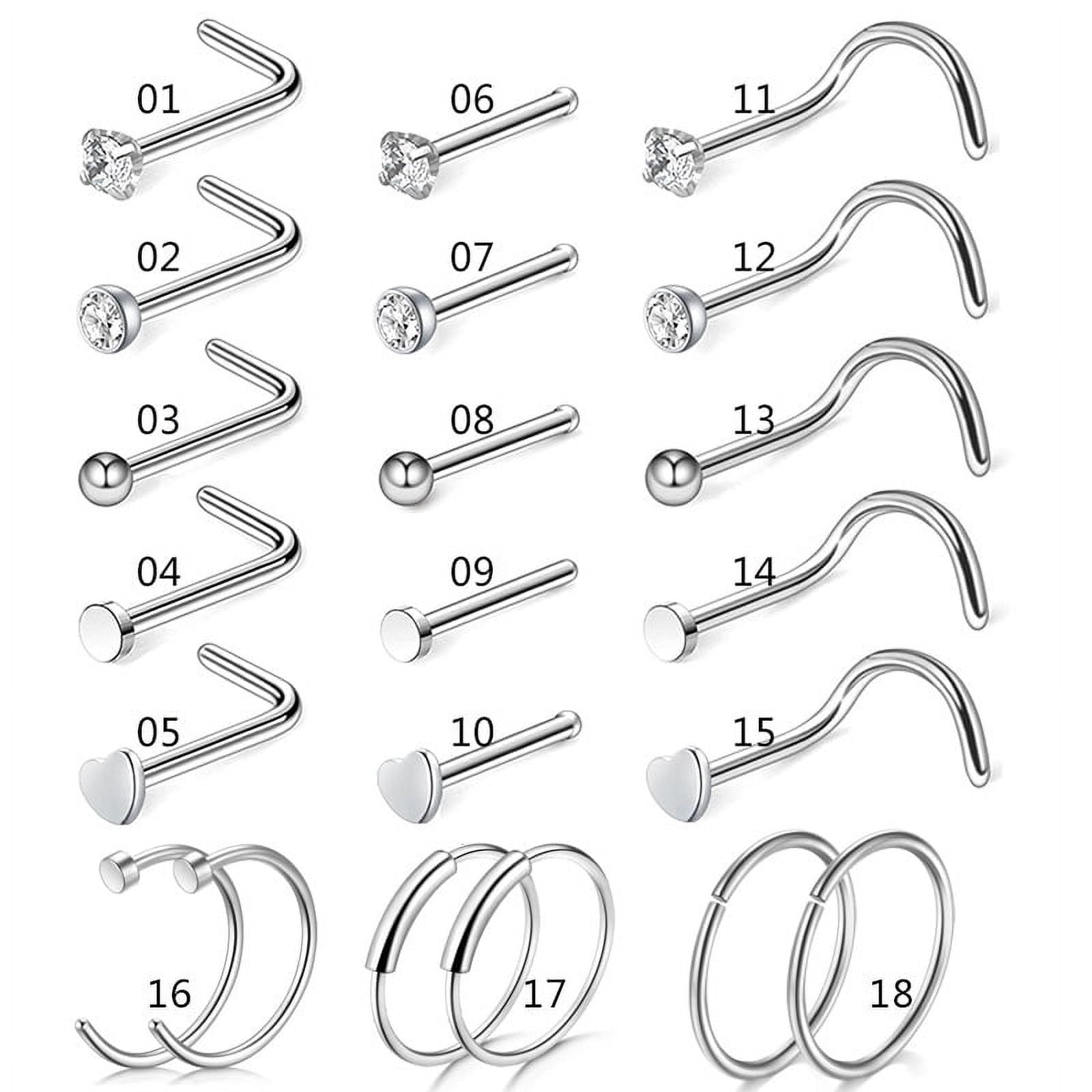 VONTER Nose Rings Studs L Shape Nose Screw Surgical Stainless Steel Nose Rings Hoop Diamond ...