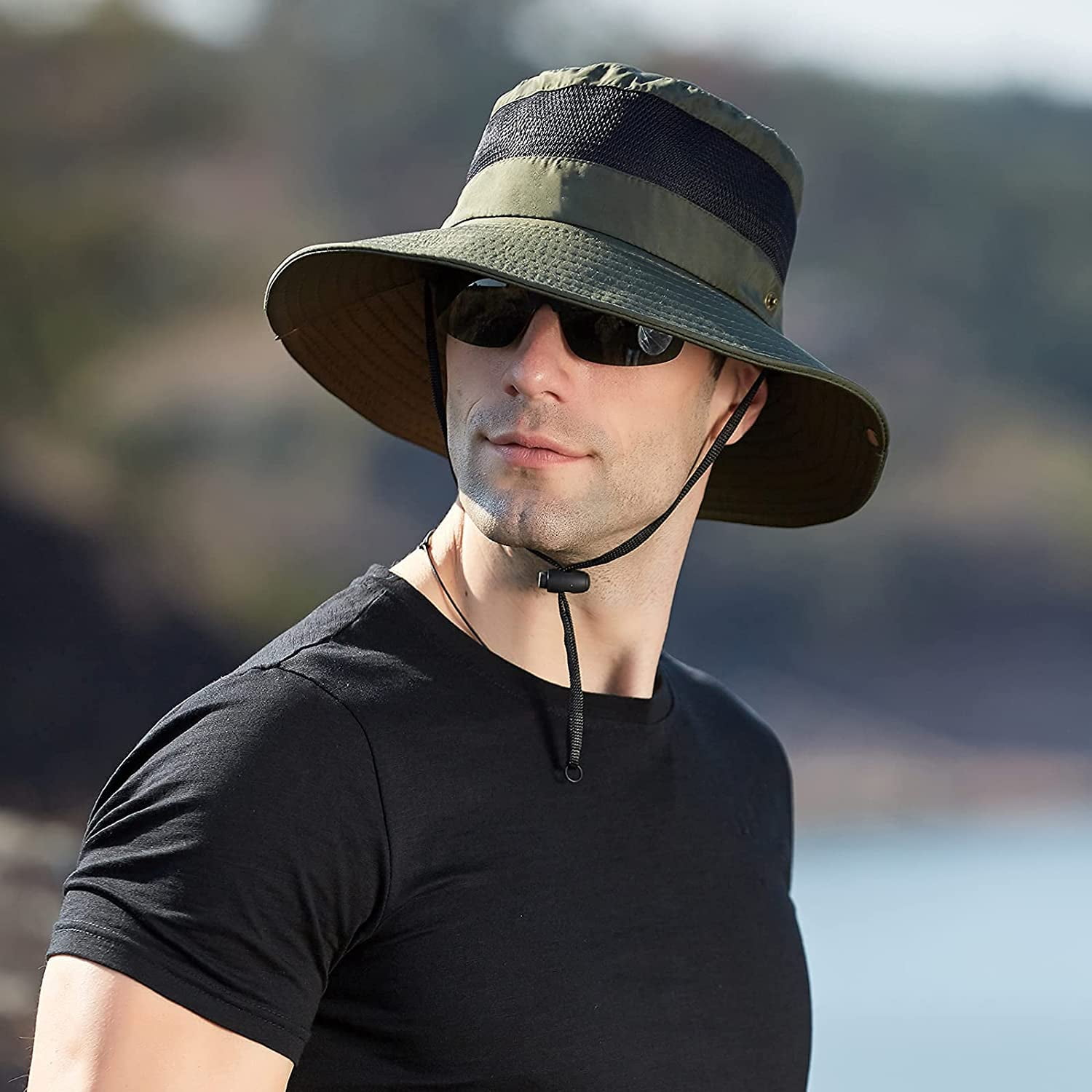 VONTER Unisex Wide Brim Sun Hat,Outdoor UPF 50+ Waterproof Boonie Hat ...