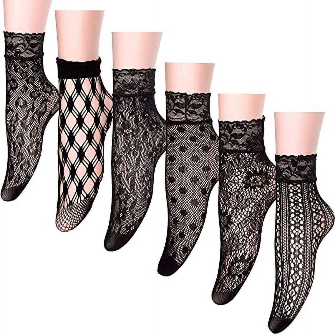 VONTER Women Lace Anklet Socks Ruffle Cup Lace Fishnet Socks Ankle ...
