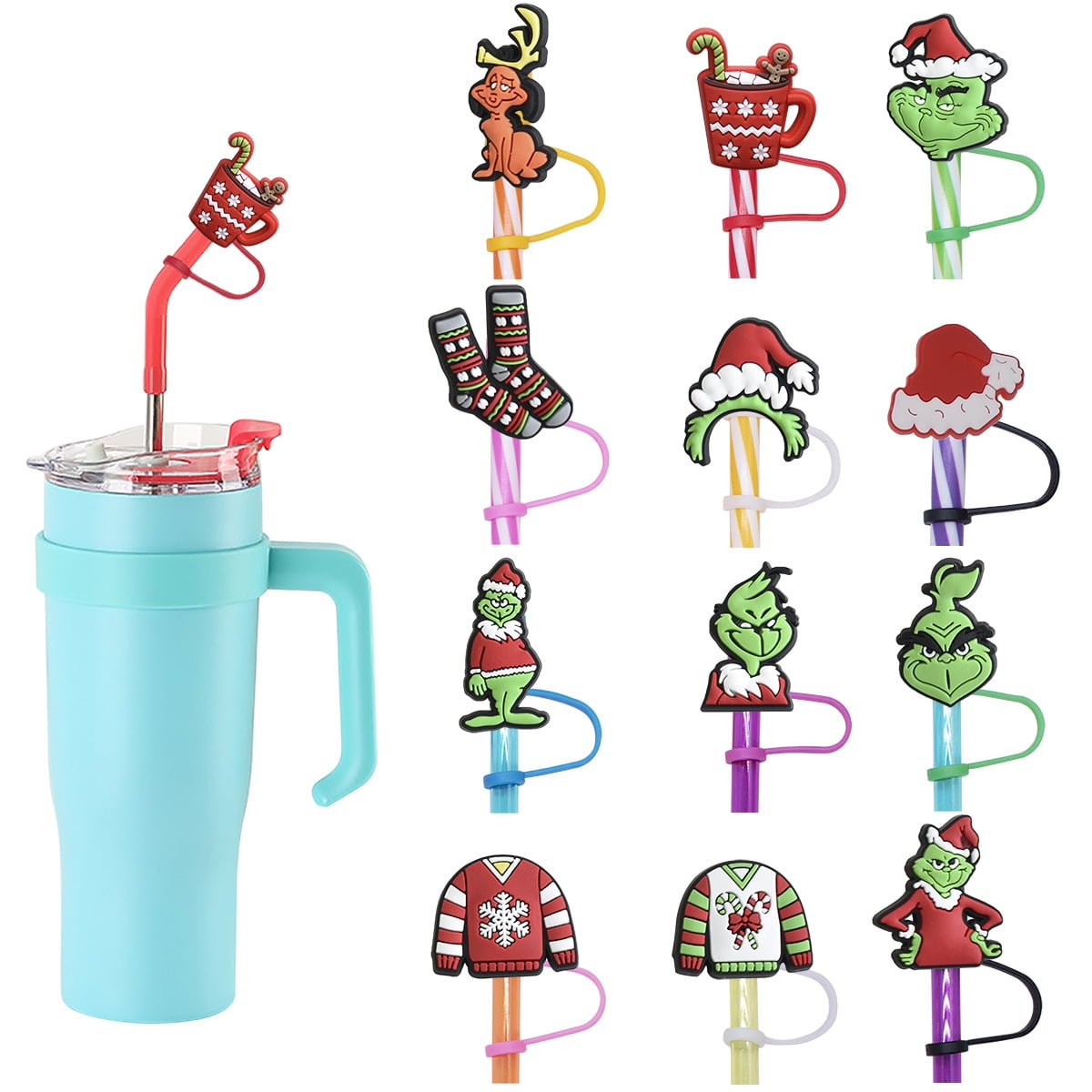 VOOPET 12PCS Gr-inch Christmas Straw Covers Cap Cute Cartoon Gr-inch ...