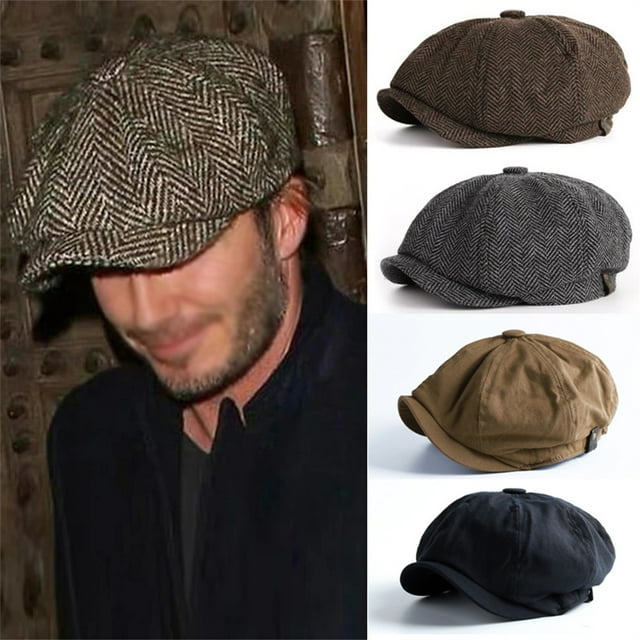 VOOPET Men's Peaky Blinders Hat Newsboy Flat Cap Herringbone Tweed Wool ...