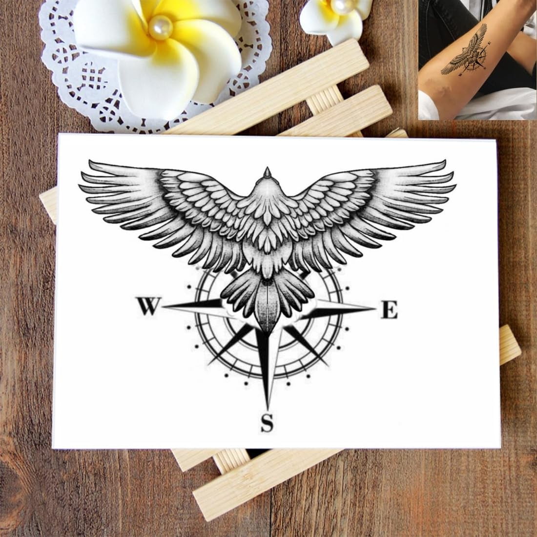 VOORKOMS Eagle With Compass Tattoo Temporary Tattoo Sticker For Male ...