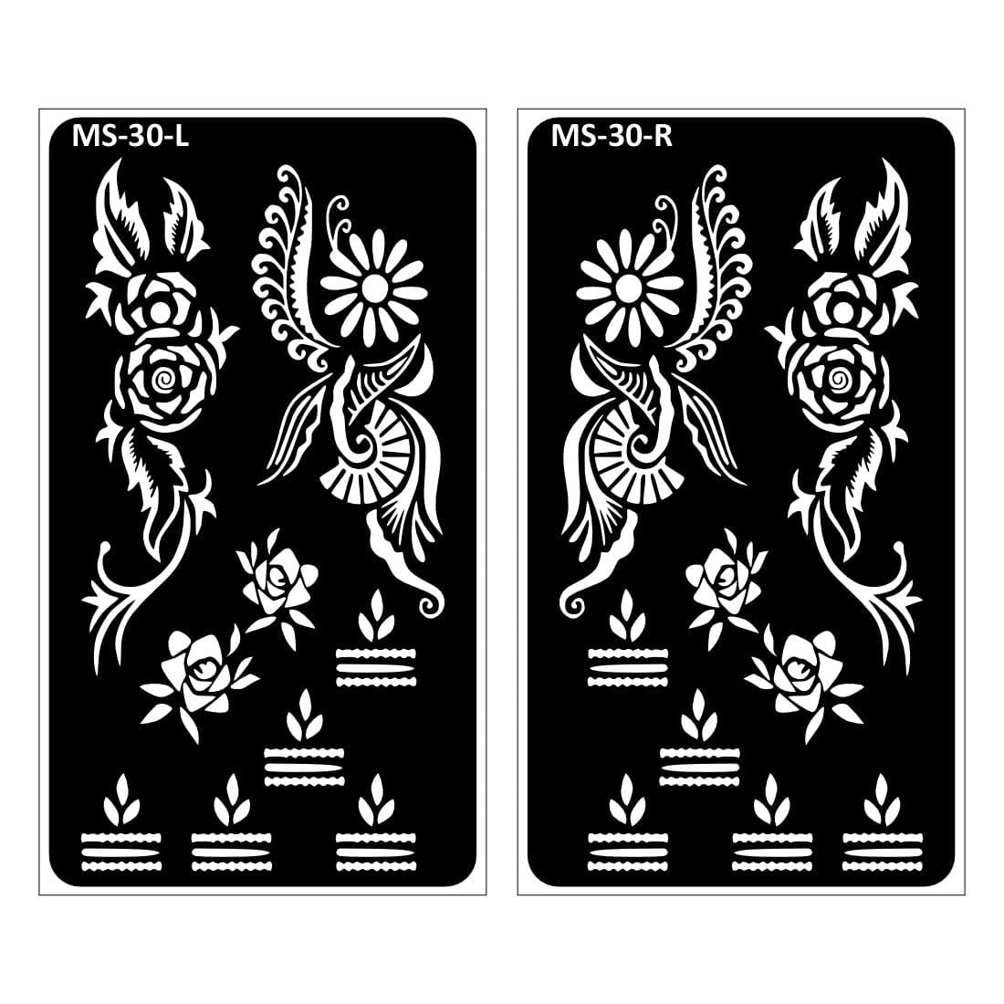 VOORKOMS Rose Feather Mehndi Art Sticker with Beautiful Stencil Mehndi ...