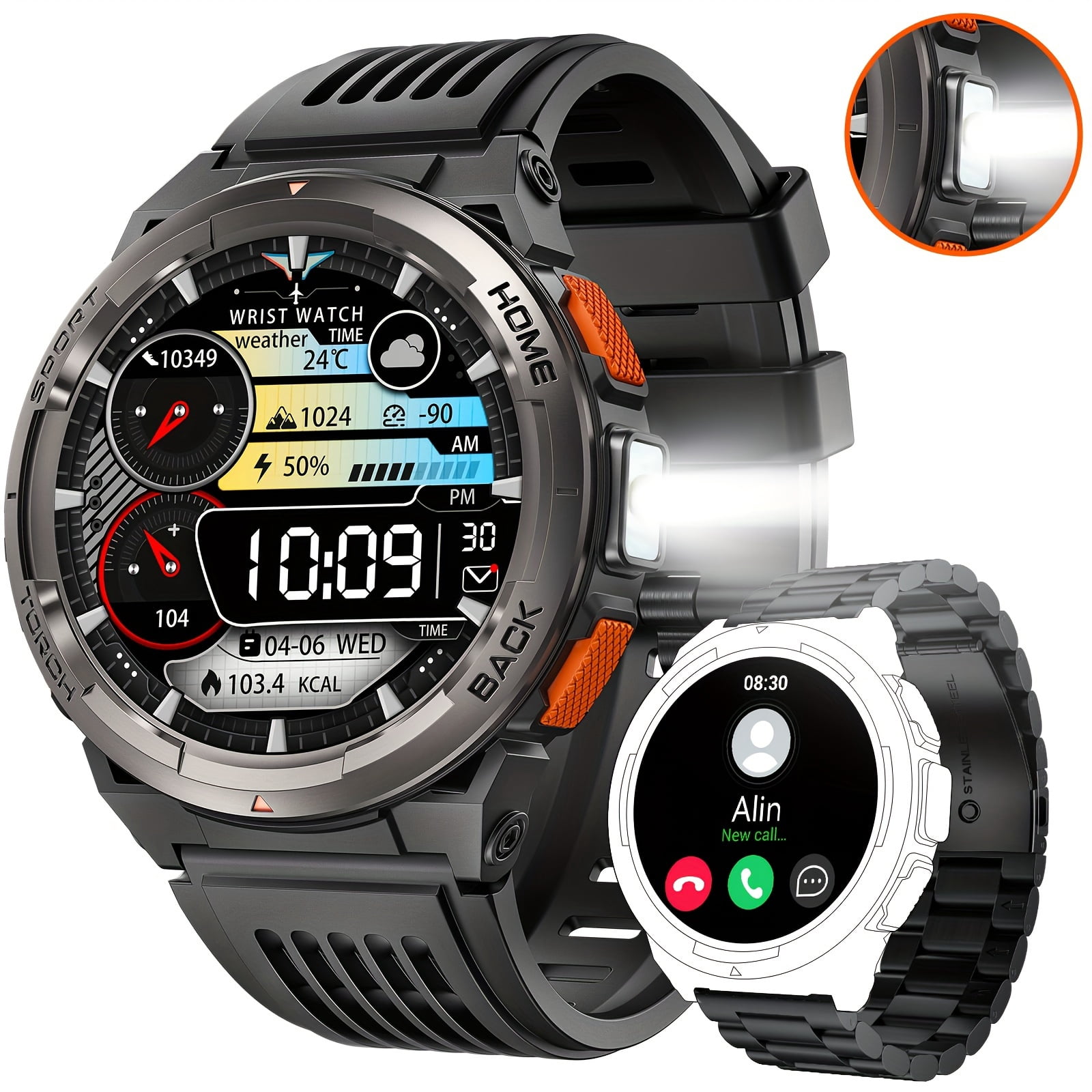 VOPOCO 3ATM Waterproof Smart Watch for Men with LED Flashlight 1.45 ...
