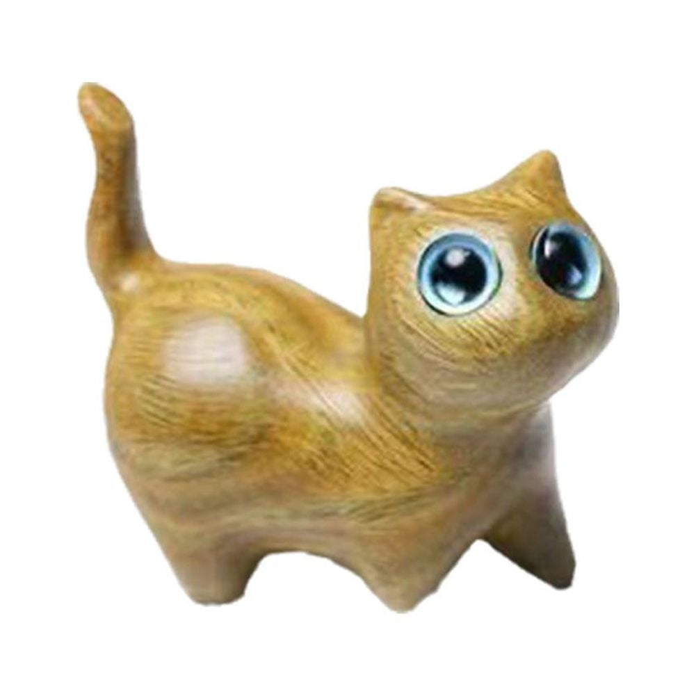 VOPPV Cat Sculpture Wood Cat Figurine Miniature Small Kitten Lucky Home ...