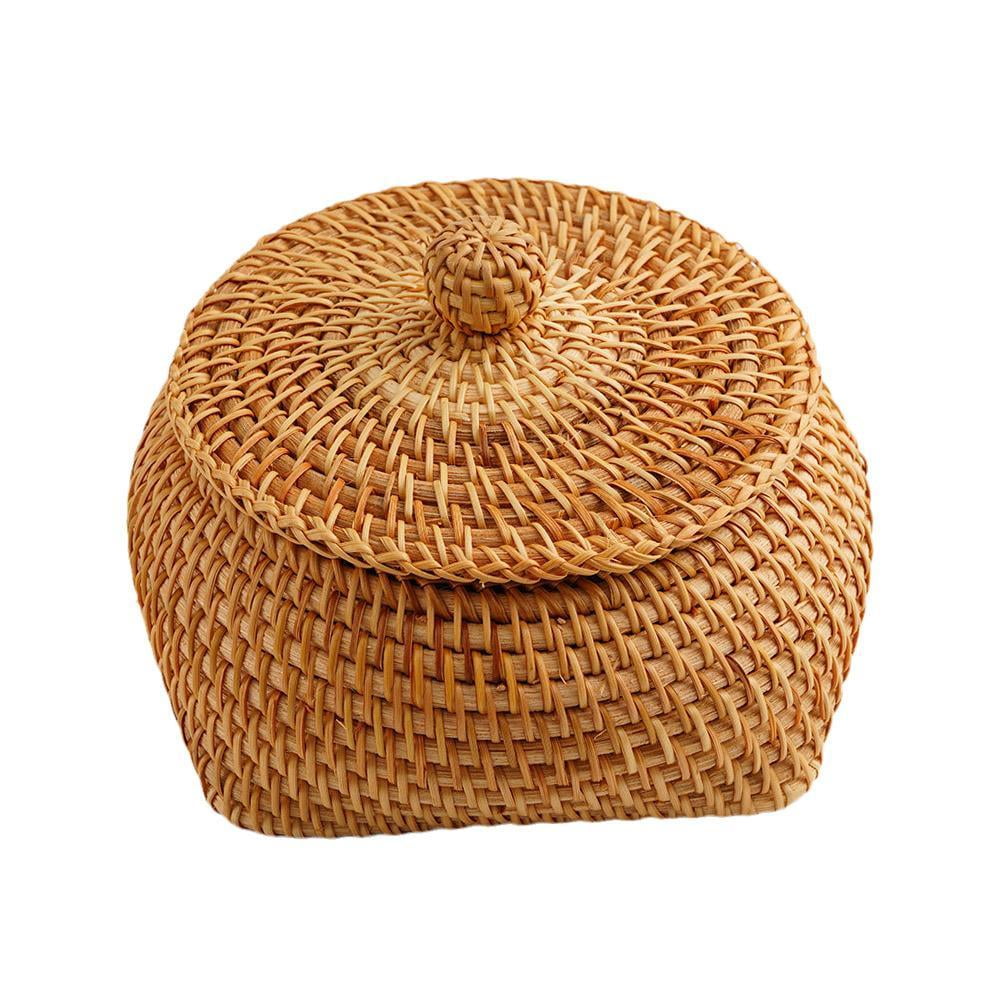 VOPPV Round Rattan Boxes with Lid Hand-Woven Multi-Purpose Storage ...