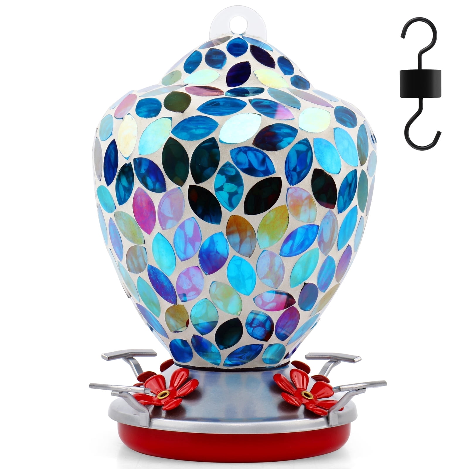 VOREEN Glass Mosaic Hummingbird Feeders, Handmade 34OZ with Ant Moat ...