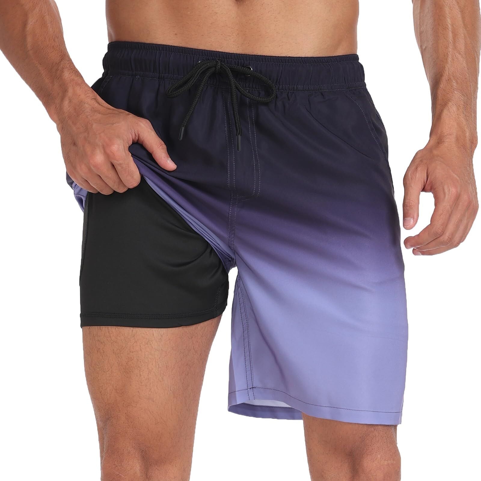 VOROFY Mens Swim Trunks with Compression Liner 7 inch Inseam Mens ...