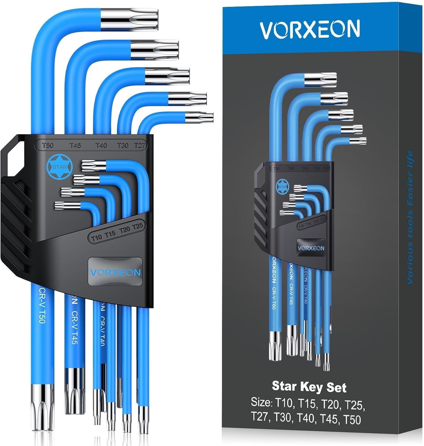 VORXEON Star Wrench Key Set T10-T50, Metric Long Arm Star Key Set L-Key ...