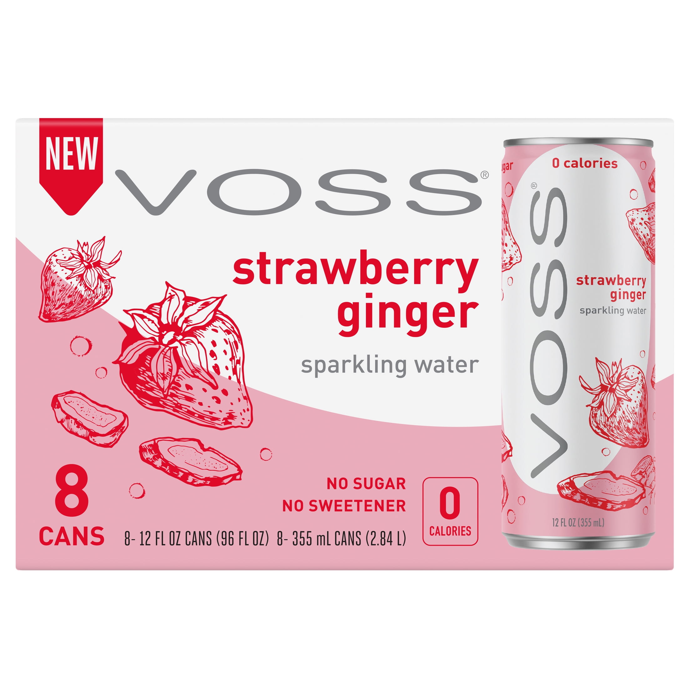 VOSS Strawberry-Ginger Sparkling Water, 12 Fl Oz Cans (8 Boxes Of 3 ...