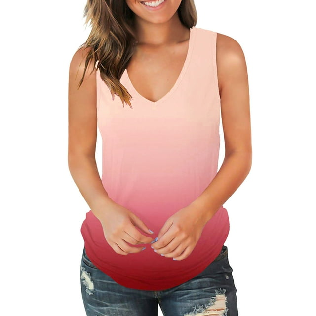 Voss Women Casual Sleeveless V Neck Tank Tops Shirts Loose Fit Vest