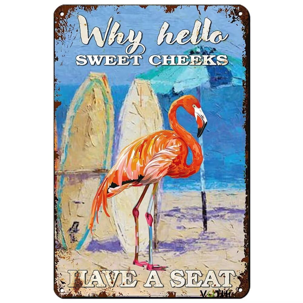 VOTHI Funny Flamingo Signs,Hello Sweet Cheeks Sign for Bathroom ...
