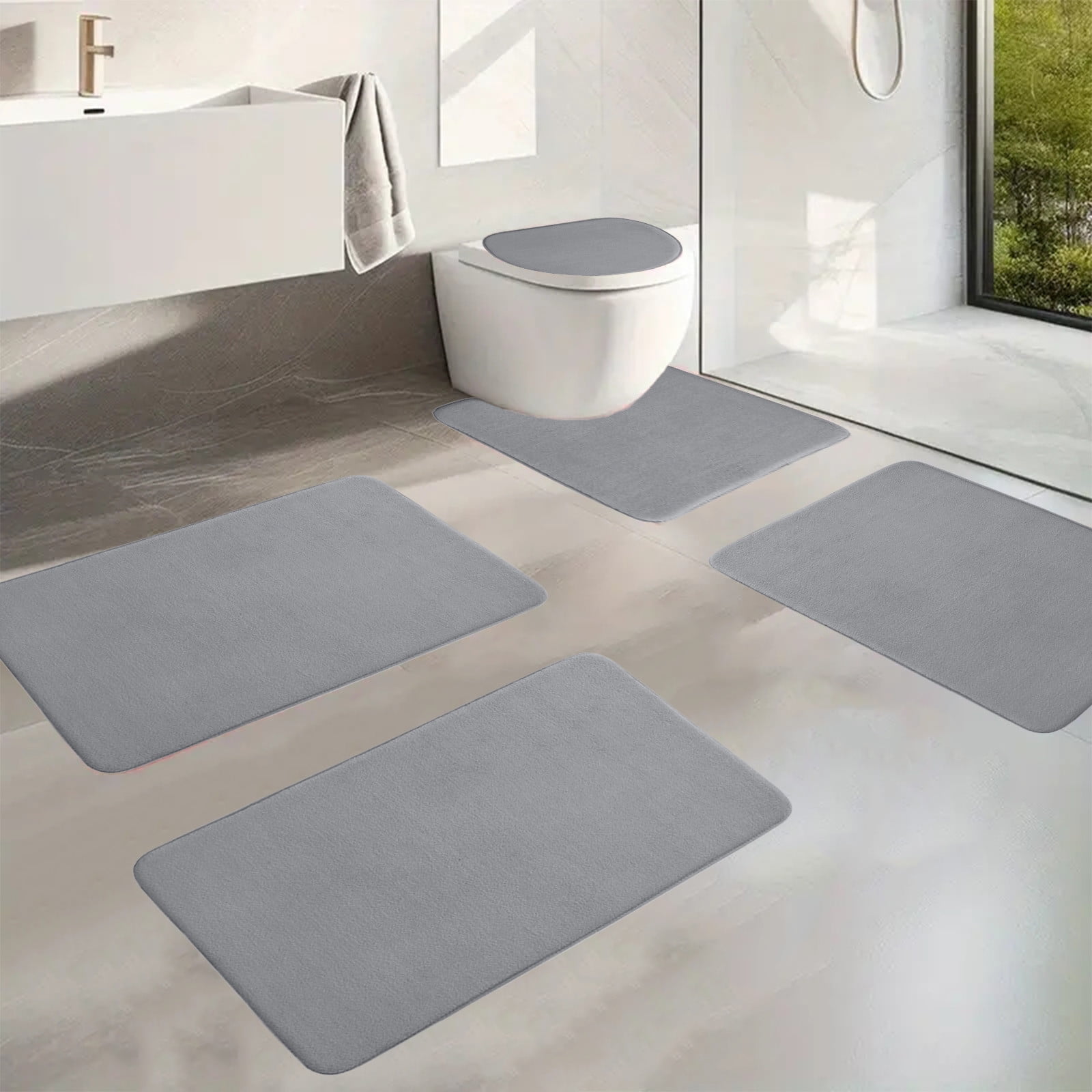 VOTRUDI 5 Piece Memory Foam Bath Mats Clearance,Gray No Slip Memory ...
