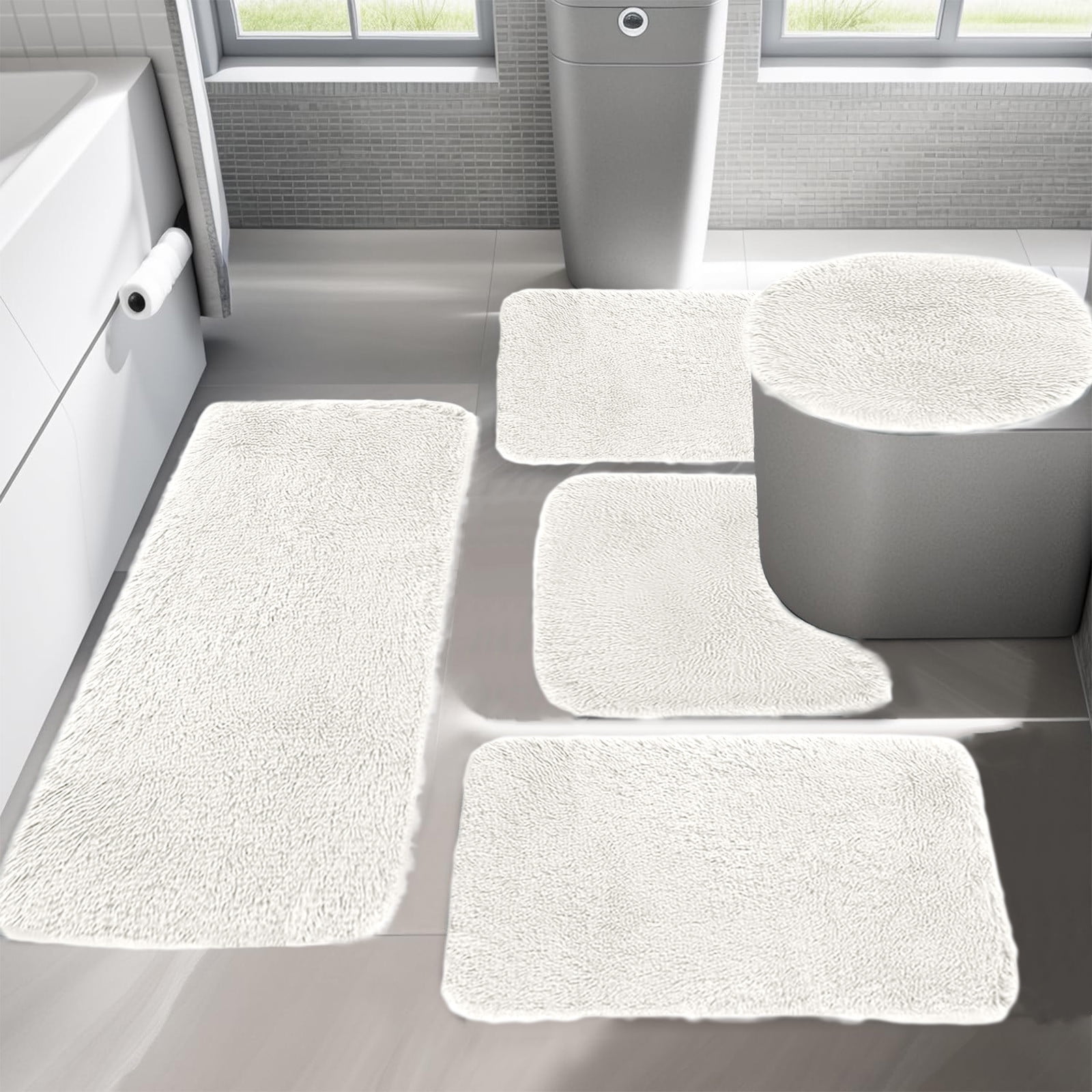 VOTRUDI 5 Piece Solid Colors Bath Mats Clearance,White No Slip Memory ...