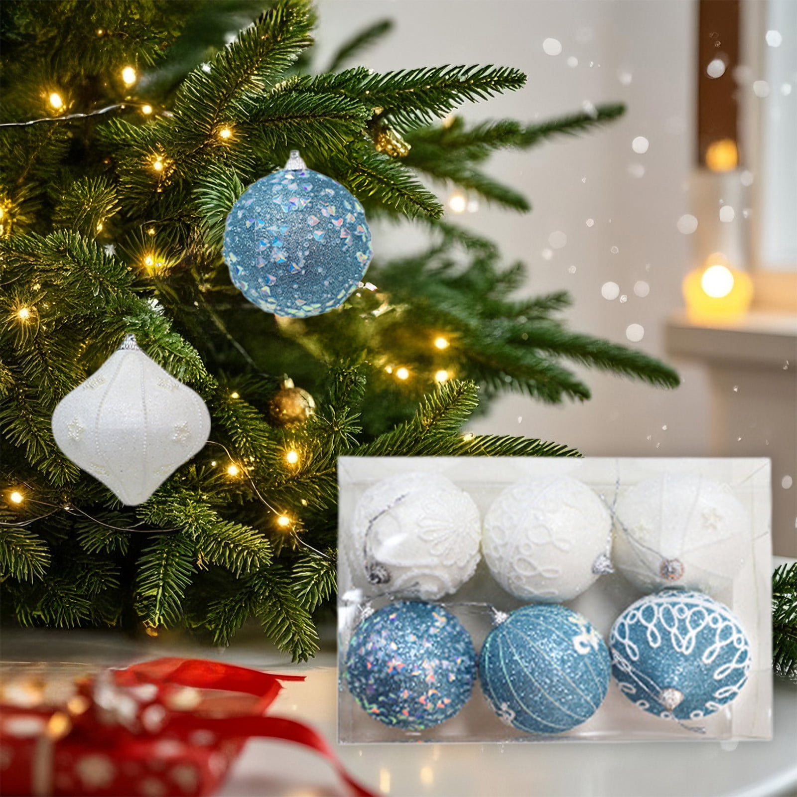 VOTRUDI 6-Pack 3-Inch Glitter Christmas Ball Ornaments, Assorted Mixed ...