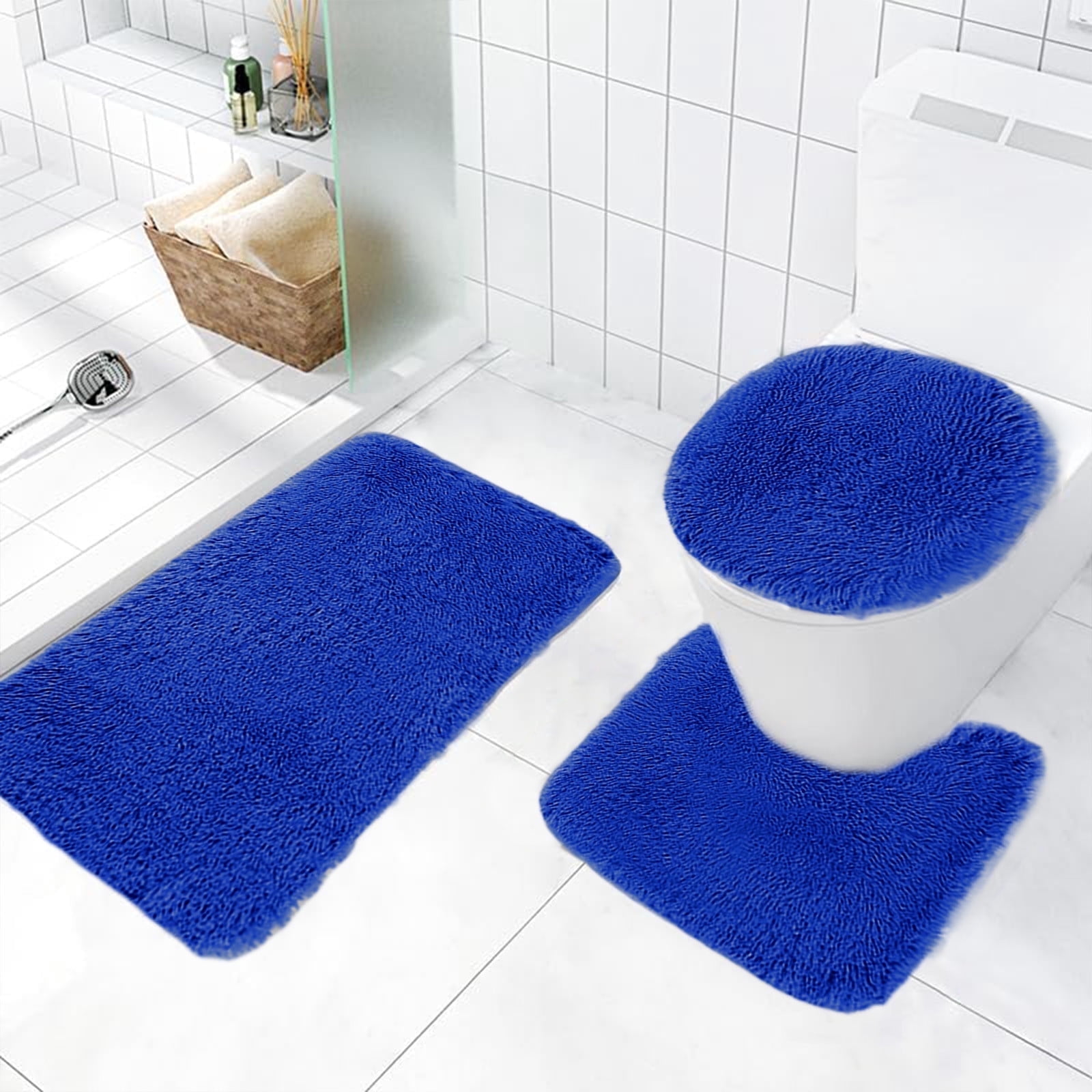 VOTRUDI Bathroom Rugs 3PC,Solid Color Soft Non-Slip Bath Mat Solid with ...