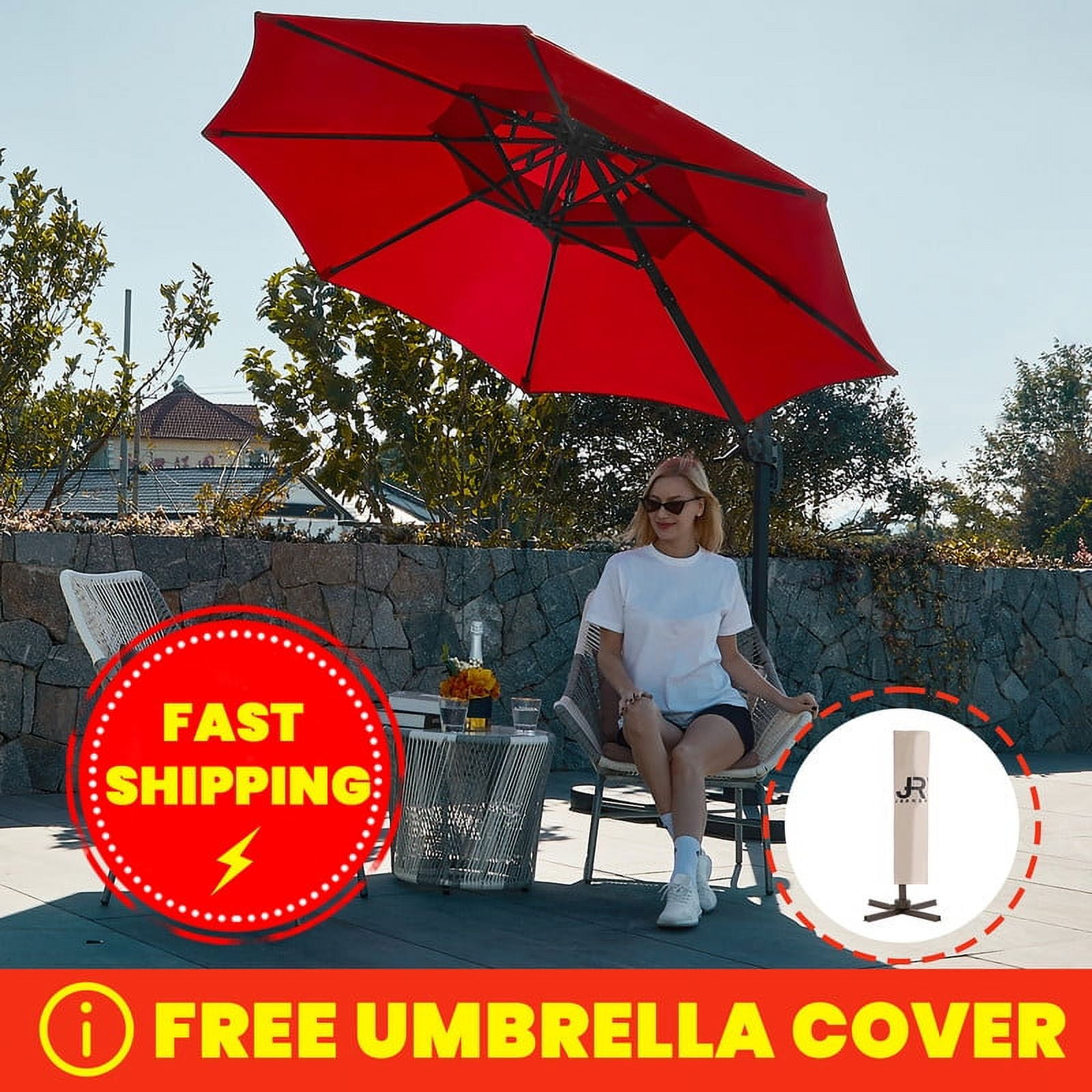 VOUA 11ft Outdoor Patio Round Double Top Medium Roman Umbrella - Red ...