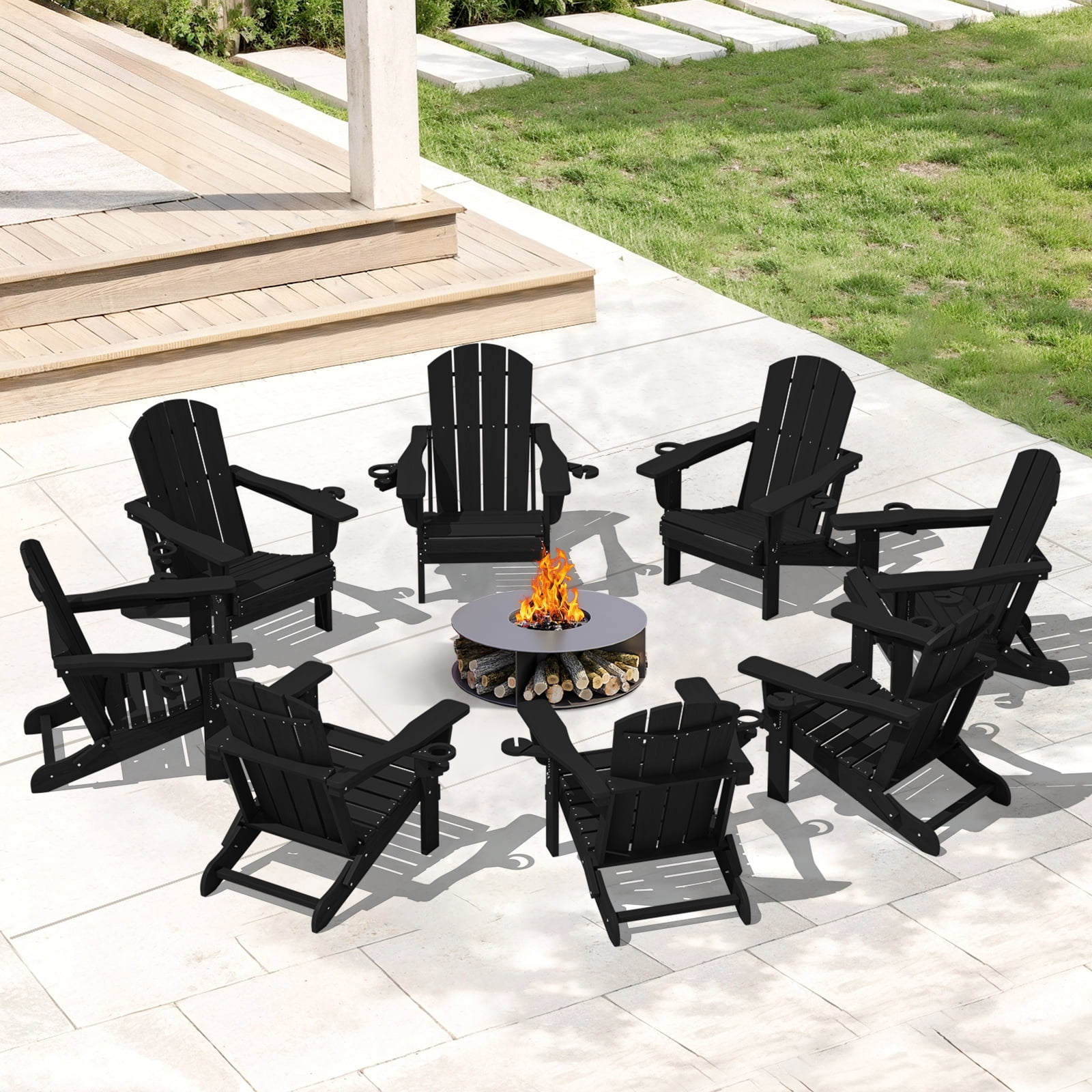 JUSTLET Folding Adirondack Chair set of 8, All-Weather Fire Pit Chairs ...