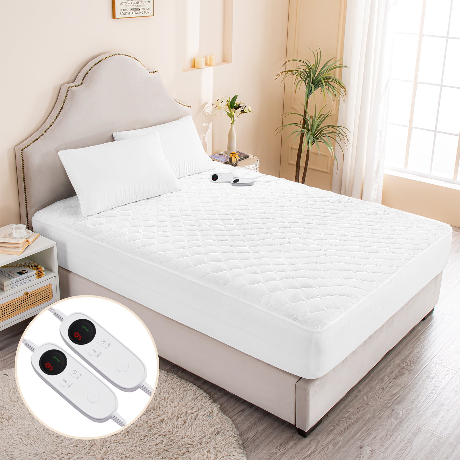 VOUA King Size Electric Heated Mattress Pad with Dual Controls, Quilted ...
