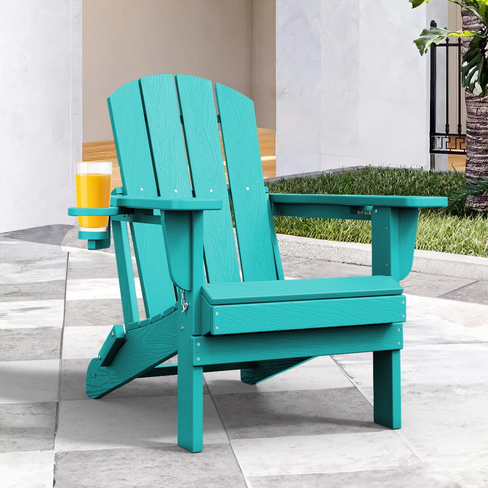 VOUA Foldable Adirondack Outdoor Garden Chair, Plastic Lawn Furniture ...