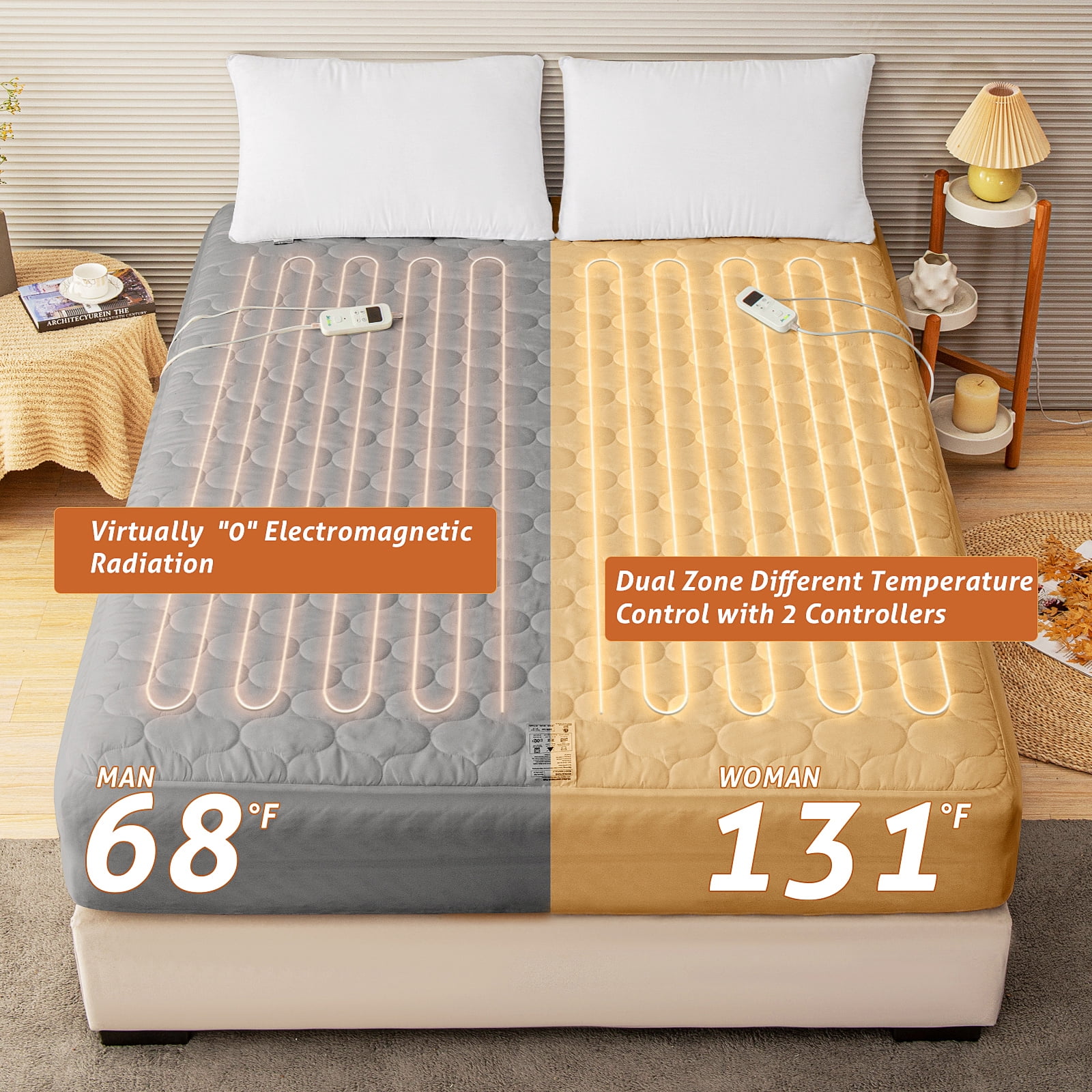 VOUA Gourd-shape Electric Heated Mattress Pad with Dual Controllers ...