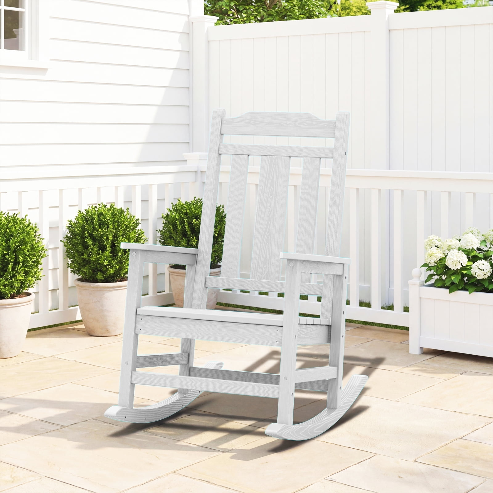 VOUA Outdoor Rocking Chair HDPE Plastic All Weather Slatted for Lawn ...