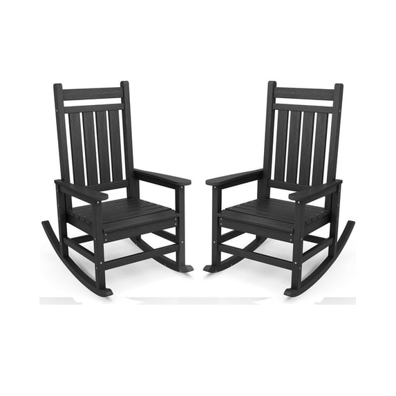 VOUA Outdoor Rocking Chair Set of 2 HDPE Plastic All Weather Slatted ...