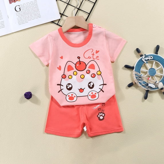 VOUZZA Toddler Summer Essentials Set Solid Short Sleeve T-Shirt and ...