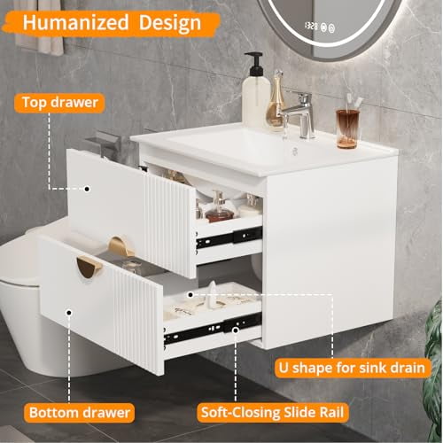 VOWNER 24” Floating Bathroom Vanity with Sink, Wall-Mount Floating ...