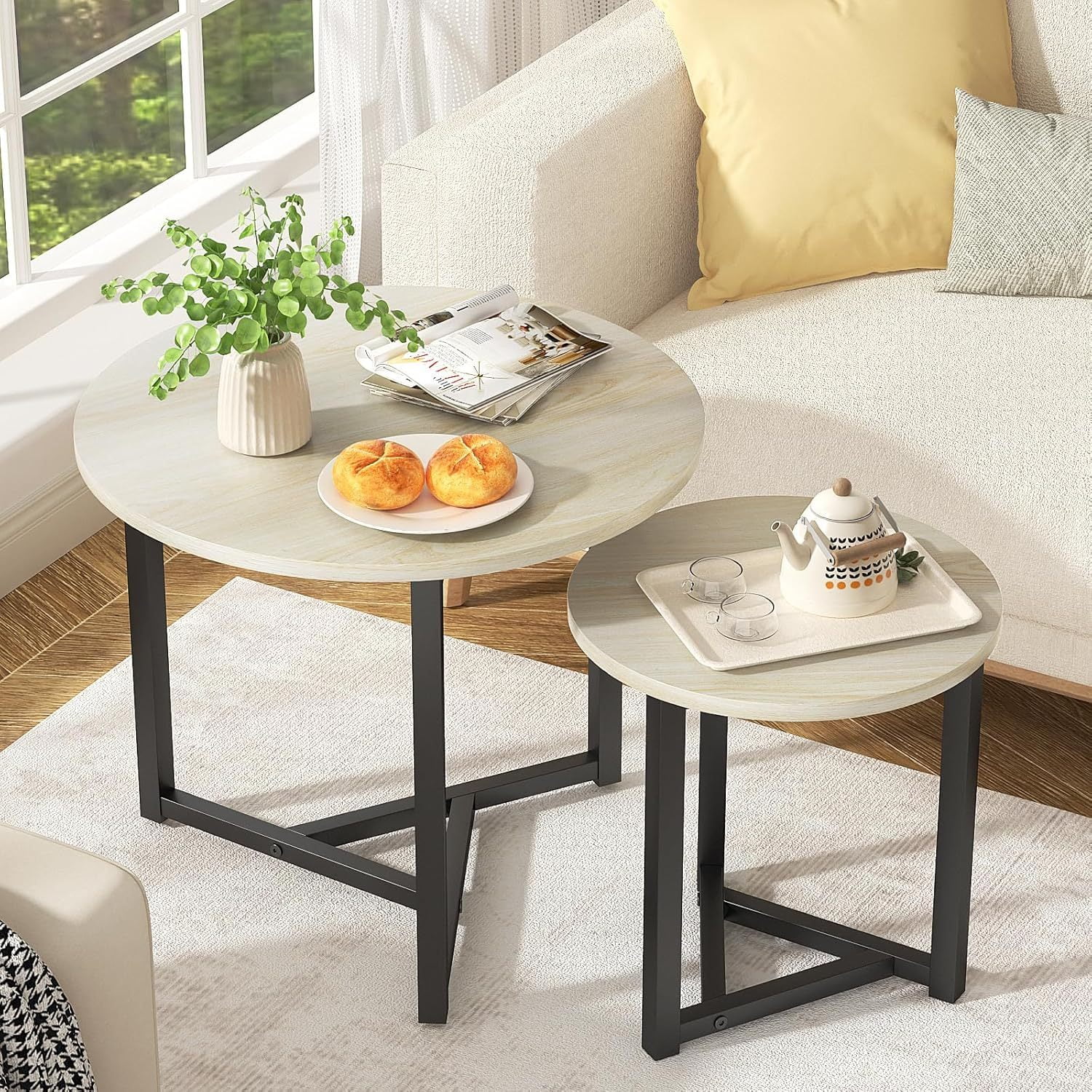 VOWNER Coffee Tables for Living Room - Round Nesting Tables, Set of 2 ...