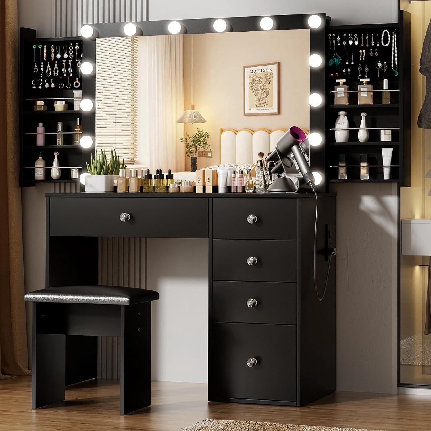 VOWNER Makeup Vanity Desk with Lighted Mirror & Power Outlet, 3 Color ...