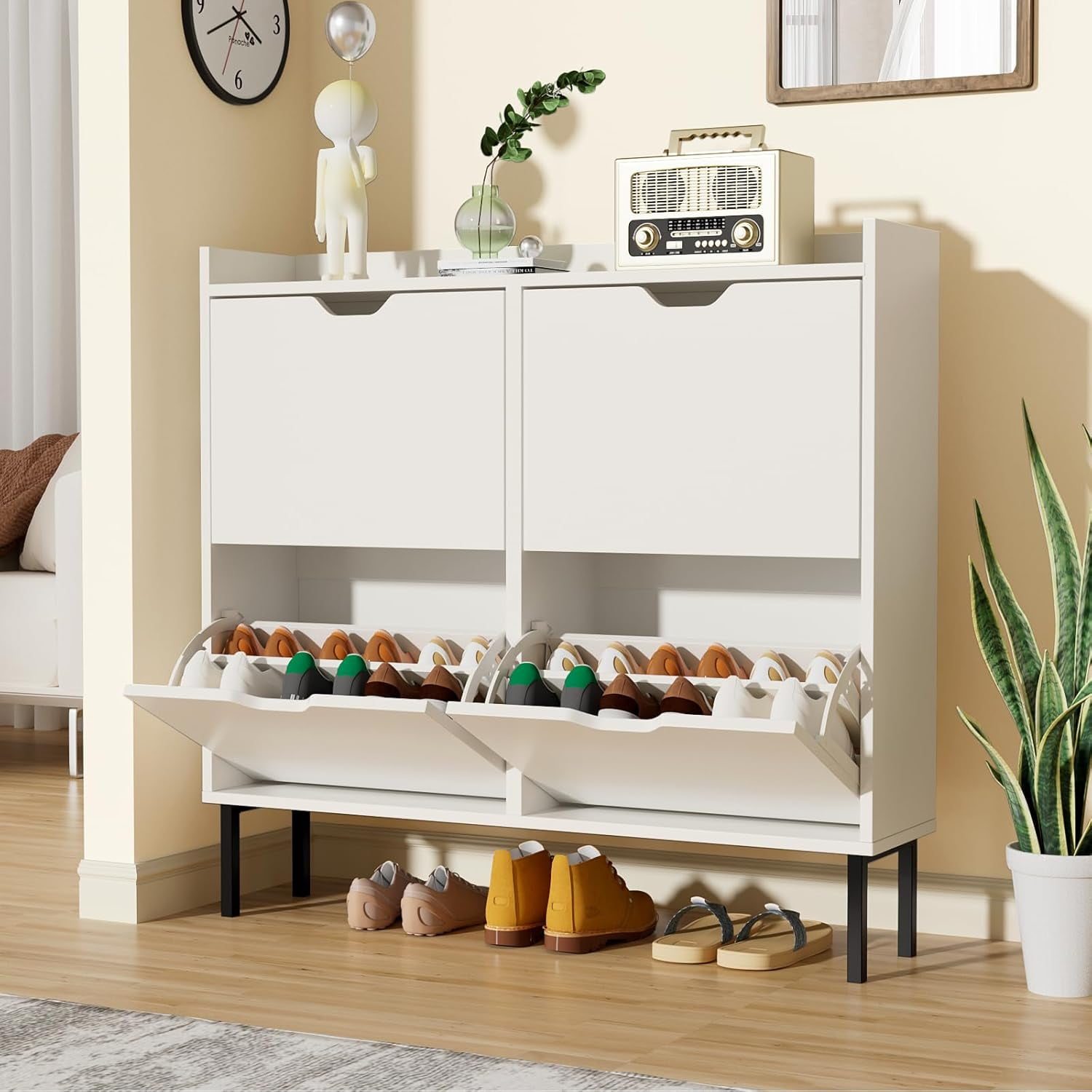 VOWNER Shoe Storage Cabinet with 4 Flip Drawers, Freestanding Shoe ...