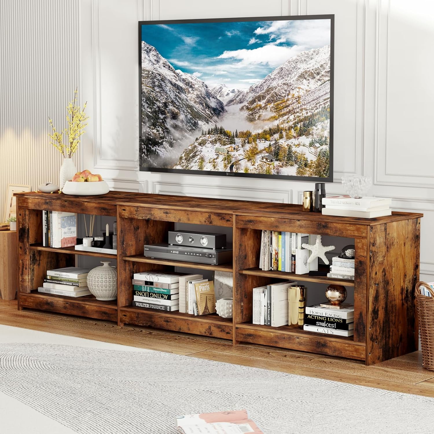 VOWNER TV Stand with Power Outlet for TVs up to 75 inch, Television ...