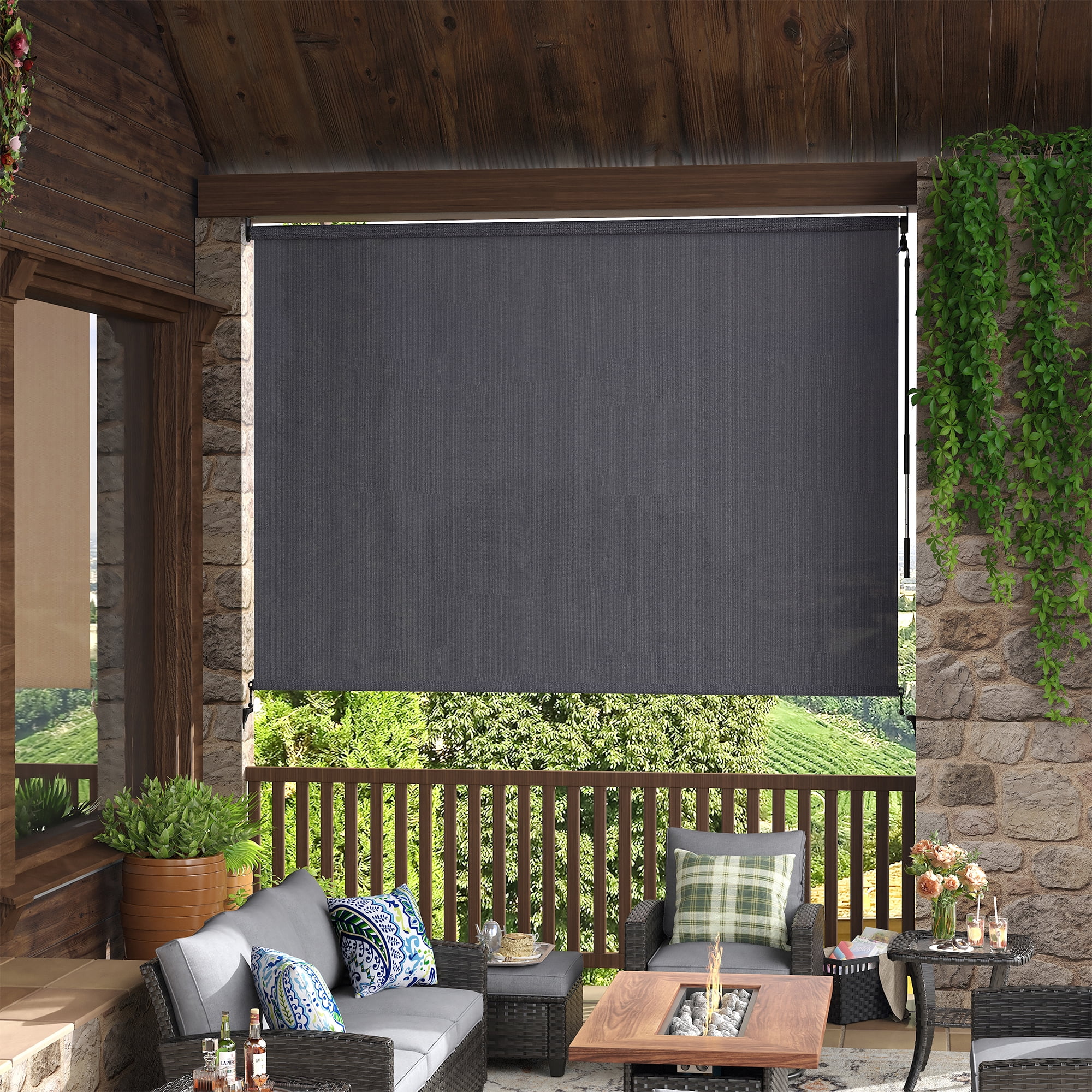 VOXBIN 6'Wx6'H Outdoor Roller Shades, Crank Operated Roll Up Patio Sun ...