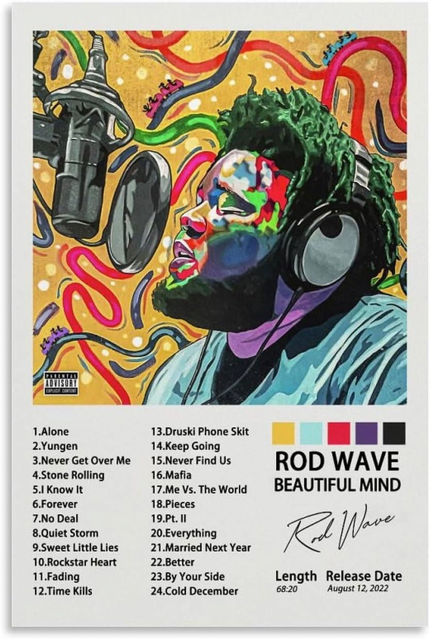 VOXN Rod Wave Poster Beautiful Mind Album Poster Poster 90s Canvas Wall ...