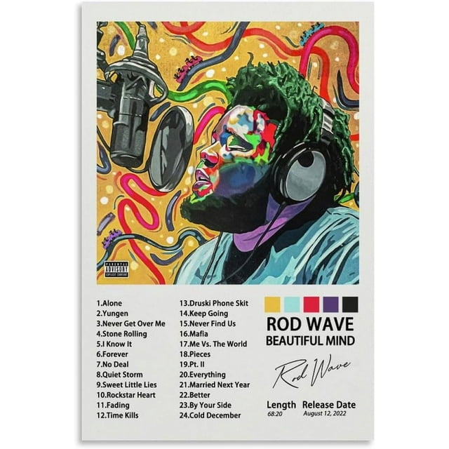 VOXN Rod Wave Poster Beautiful Mind Album Poster Poster 90s Canvas Wall ...