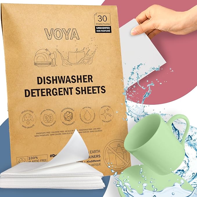 VOYA Dishwasher Detergent 30 sheets unscented liquidless dishwashing ...