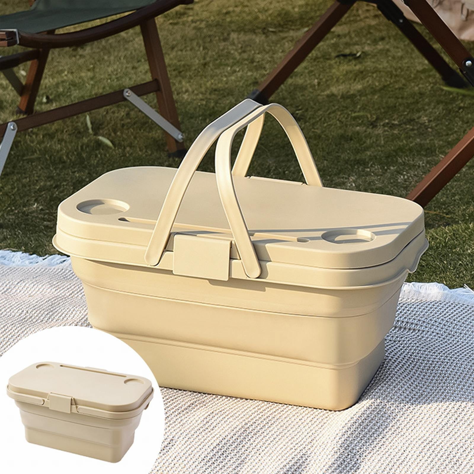 VOYOAO Foldable Picnic Basket,Large Capacity Camping Basket with Table ...