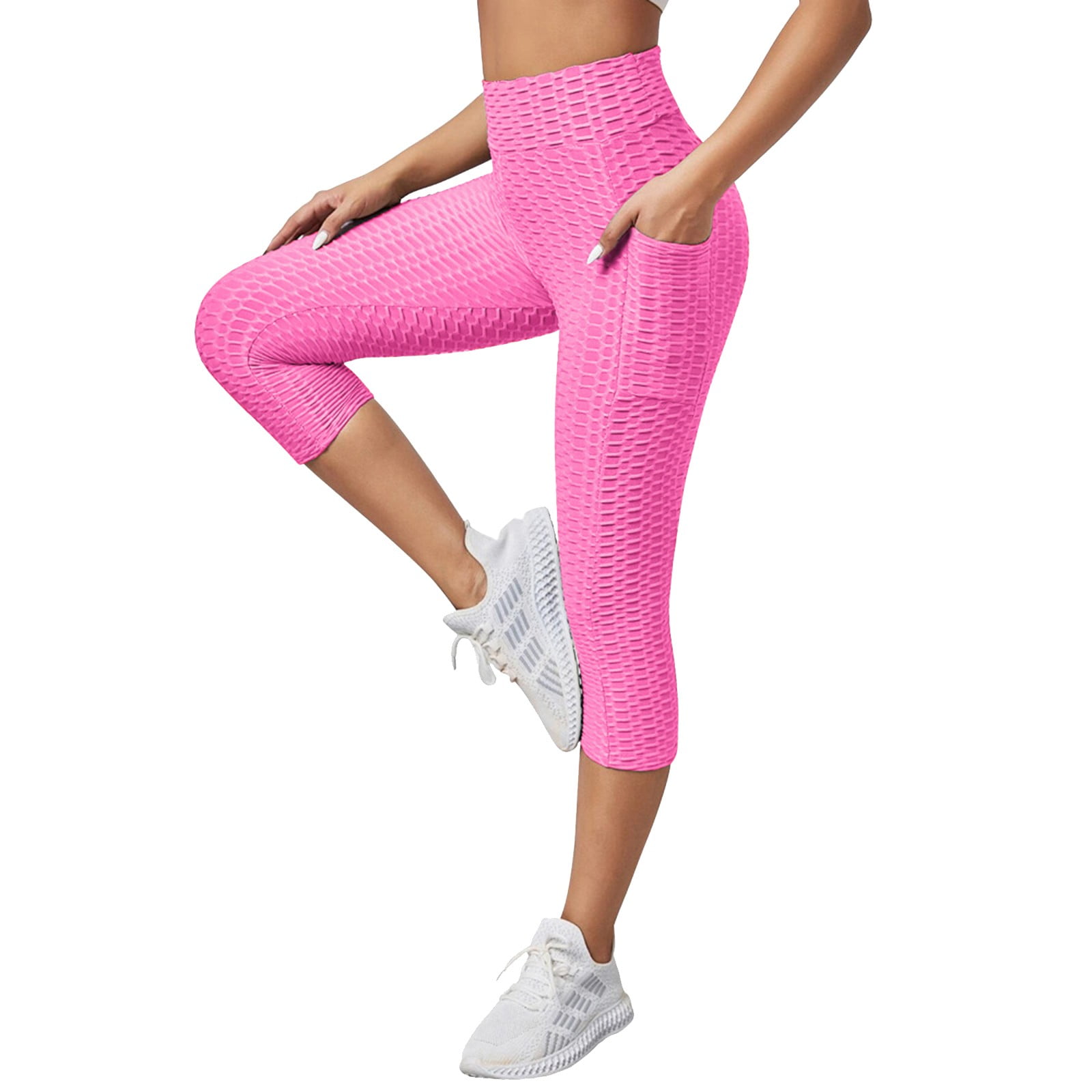 Voyoao Women Capri Leggings With Pockets High Waist Tummy Control