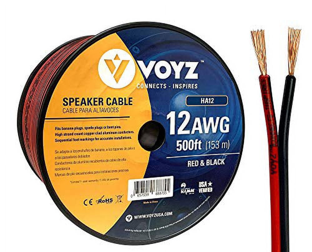 VOYZ 12 AWG Speaker Wire Cable with Flex Oxygen Free BLACK/RED PVC ...