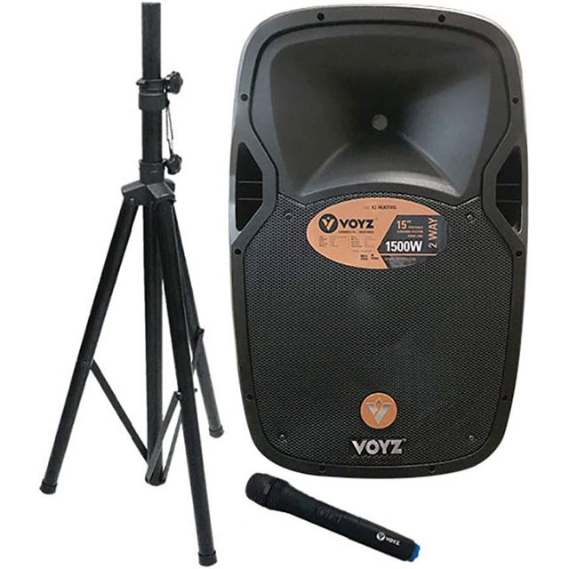 VOYZ 1500W PA System, Bluetooth, 15" Woofer, USB/SD/MP3, Stand, Mic ...