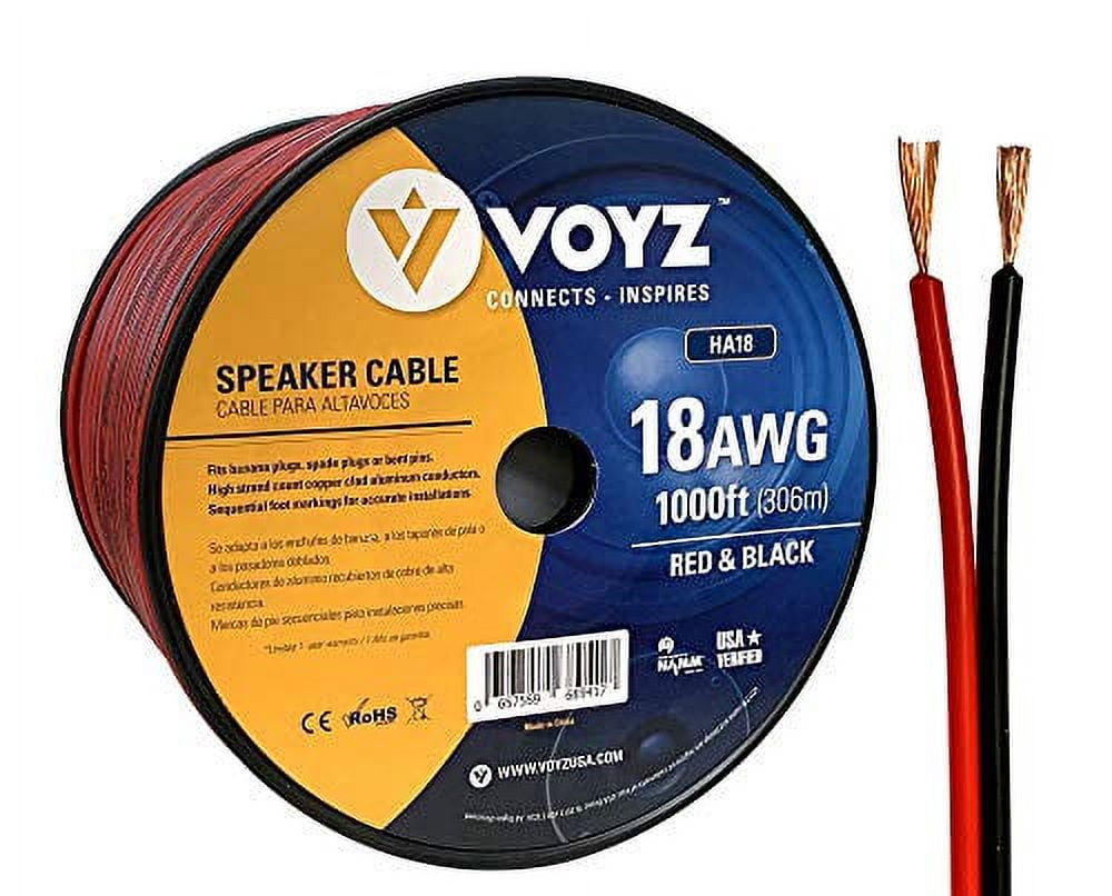 VOYZ 18 AWG Speaker Wire Cable with Flex Oxygen Free BLACK/RED PVC ...