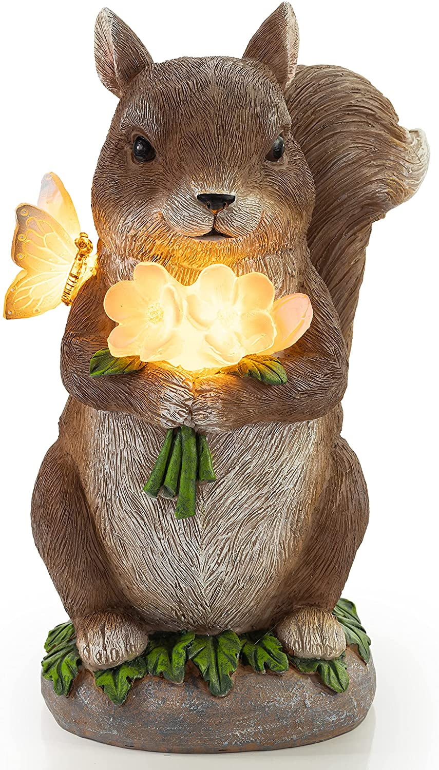 VP Home Welcome Squirrel Statue: Solar-Powered LED, Outdoor Garden ...